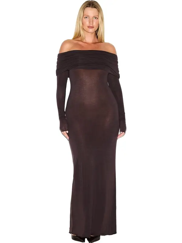 SKIMS Sheer Modal Off-the-shoulder Long Dress - Phoenix