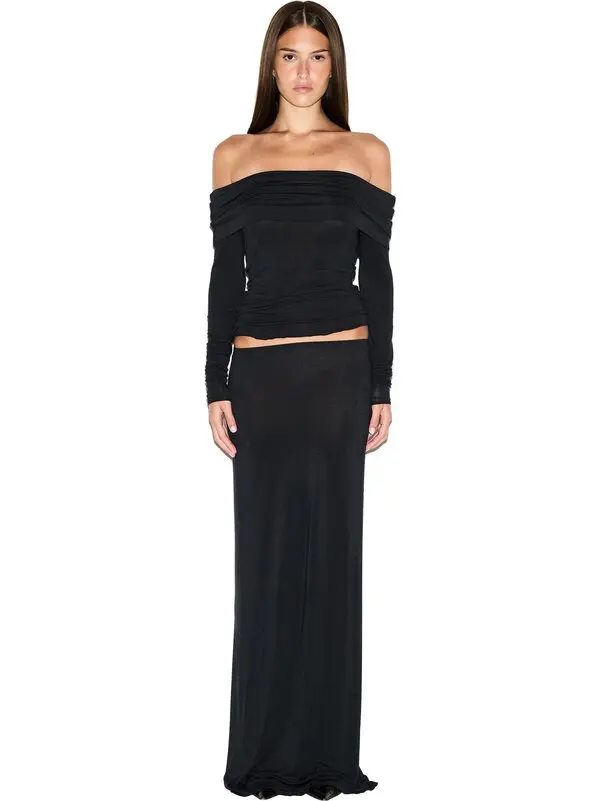SKIMS Sheer Modal Off-the-shoulder Top - Onyx