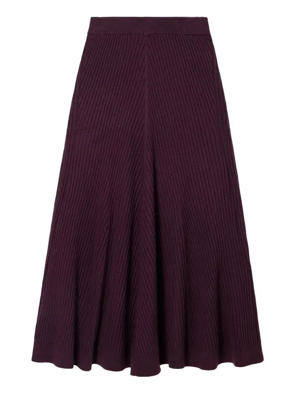 Victoria Beckham Ribbed Merino Wool Midi Skirt - Burgundy