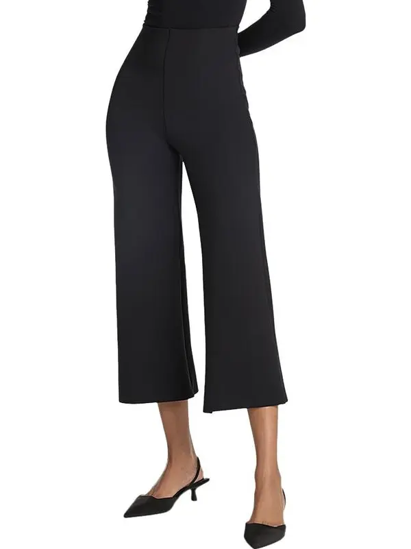 Commando Cropped Wide Leg Trousers - Black