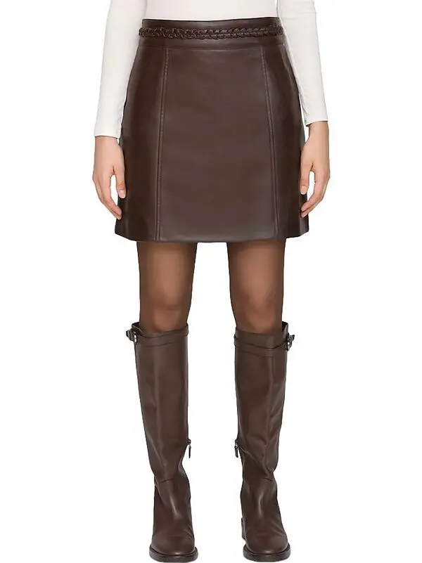 Bagatelle Braid Trim Faux Leather Mini Skirt - Bitter