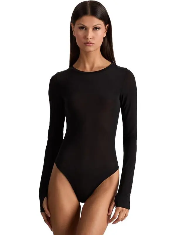 Alice + Olivia Hottie Long Sleeve Bodysuit - Black