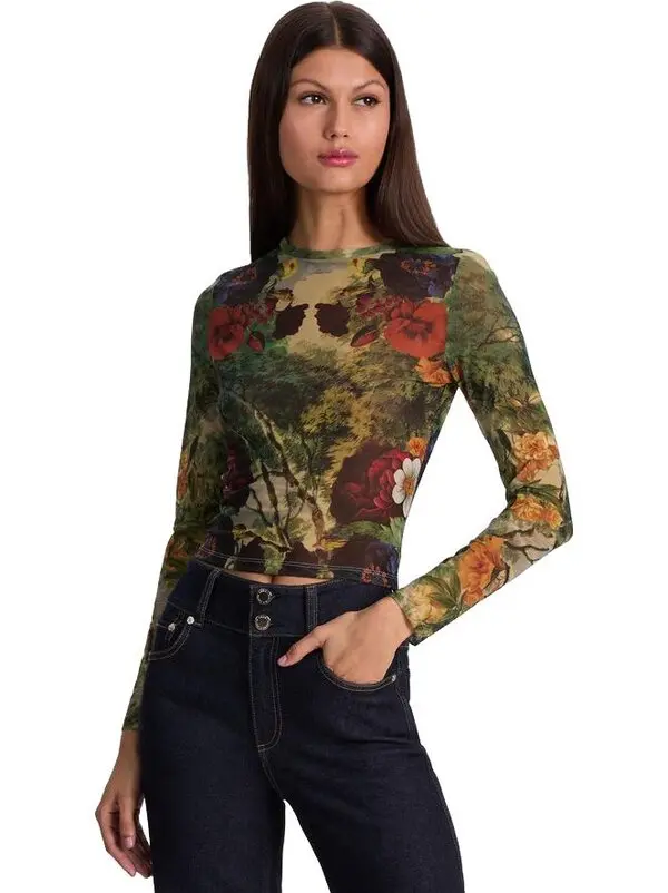 Alice + Olivia Delaina Printed Mesh Top - Natural