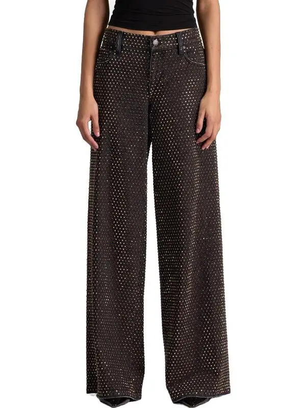 Alice + Olivia Embellished Wide Leg Jeans - Charcoal