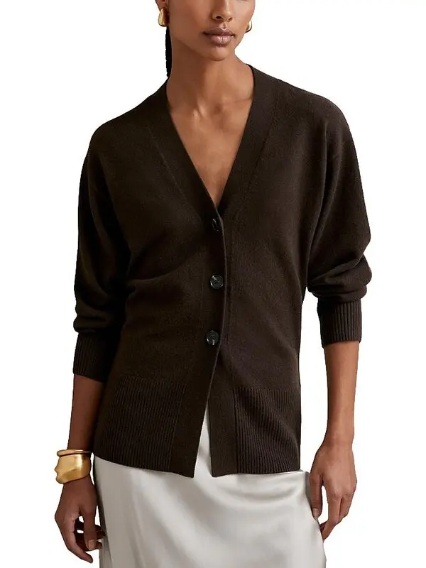 REISS Fitted Cardigan - Chocolate