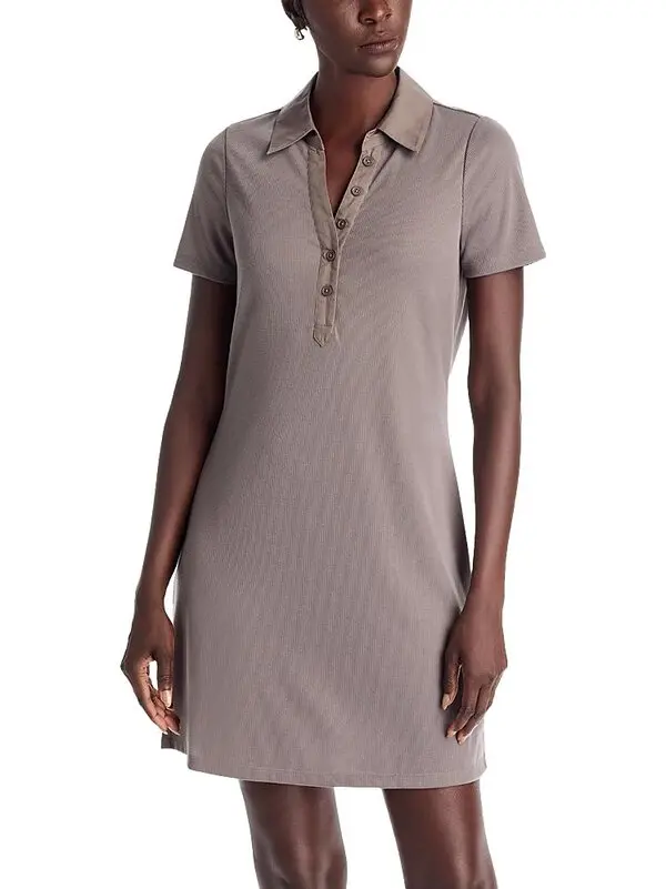 SINGLE THREAD Ribbed Knit Dress With Woven Placket - Castlerock