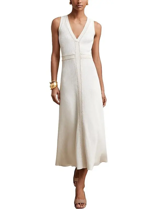 REISS Knitted Midi Dress With Craft Detail - Ivory