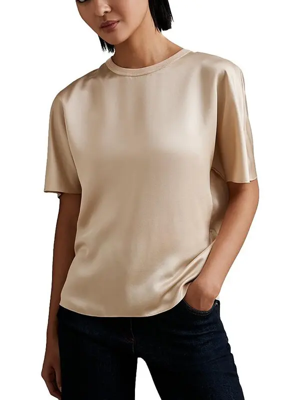 REISS Lena Silk Top - Champagne