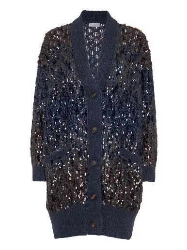 Brunello Cucinelli Dégradé Embroidery Cardigan - Navy Blue