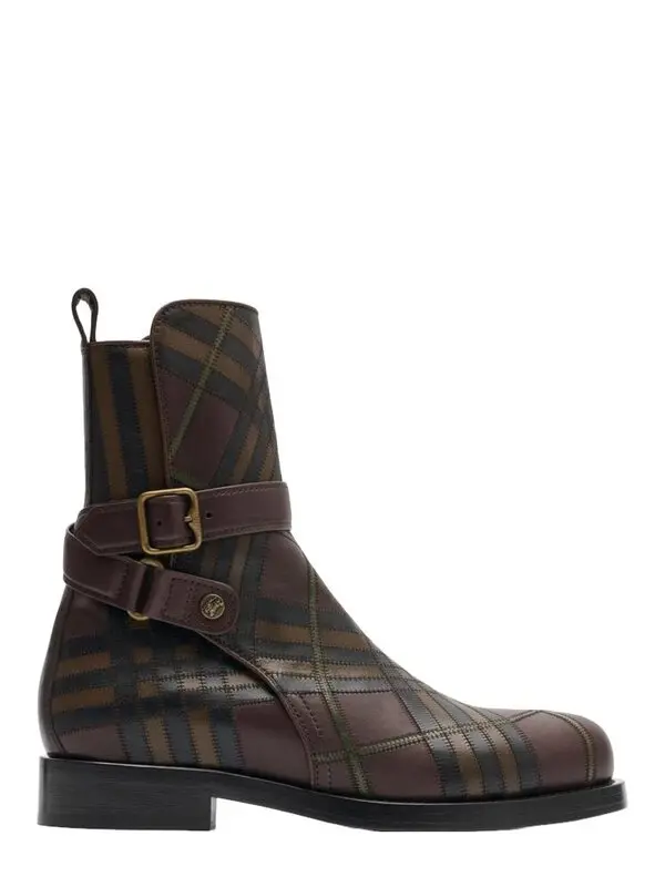 Burberry Check Leather Jodphur Boots - Truffle Brown