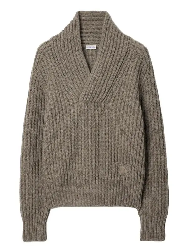 Burberry Shawl Collar Wool Sweater - Beige Melange