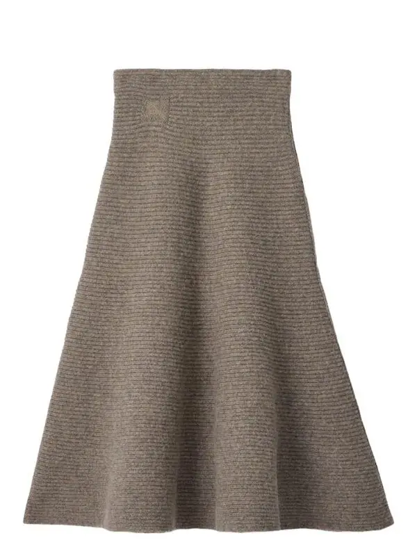 Burberry Wool Blend Rib-knit Skirt - Beige Melange