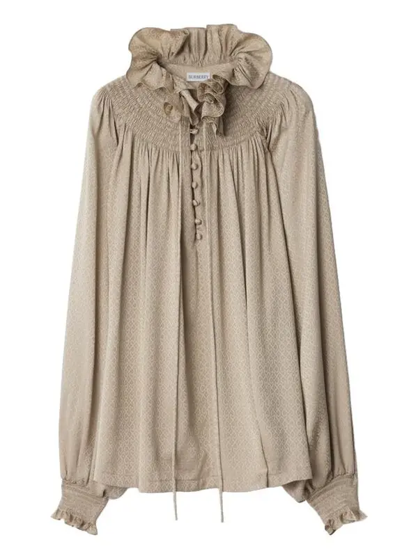 Burberry Geometric Silk Blouse - Taupe Beige
