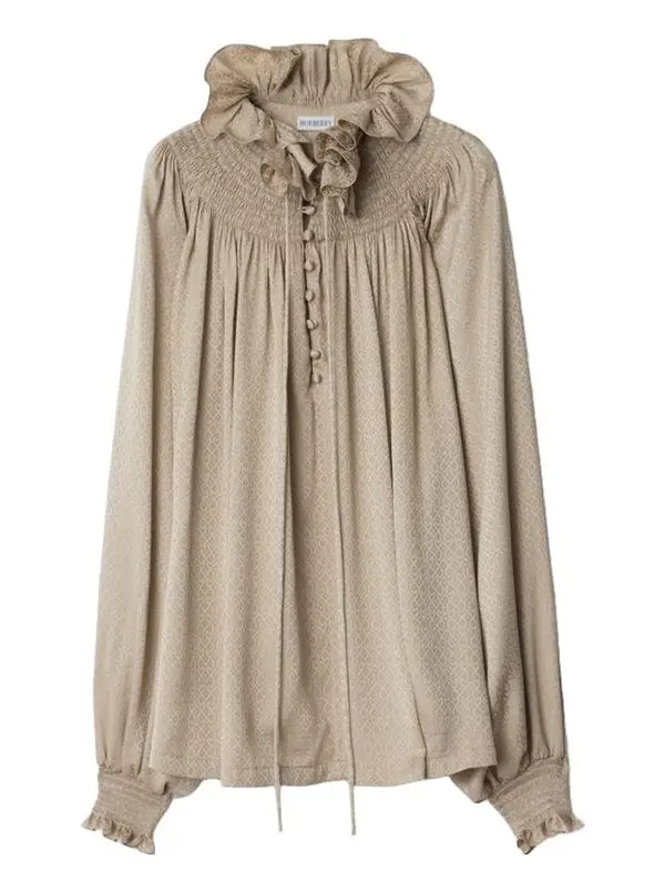 Burberry Geometric Silk Blouse - Taupe Beige