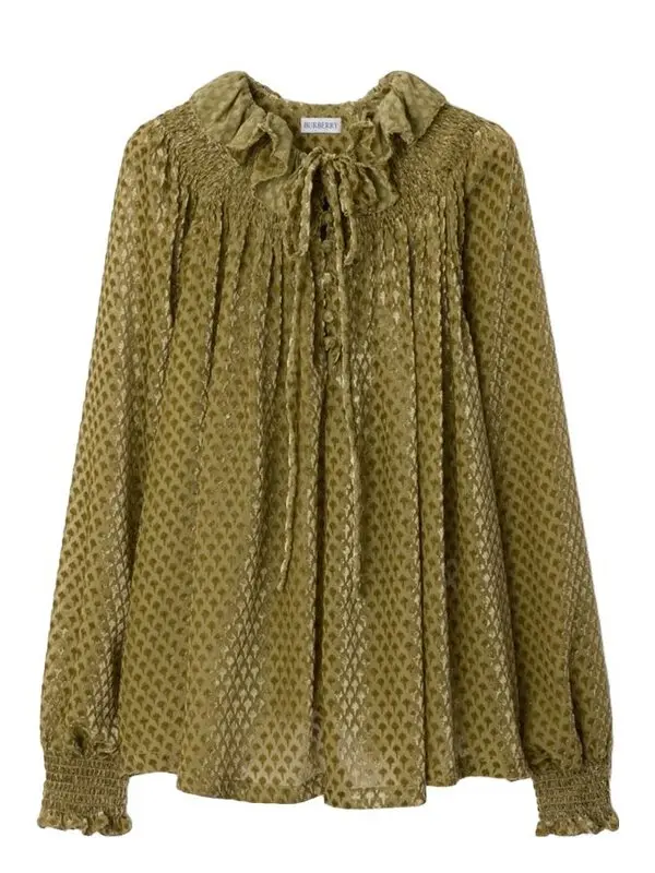 Burberry Torch Silk Blend Velvet Blouse - Cricket Yellow