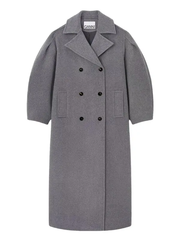 GANNI Balloon-sleeved Double-breasted Coat - Grey