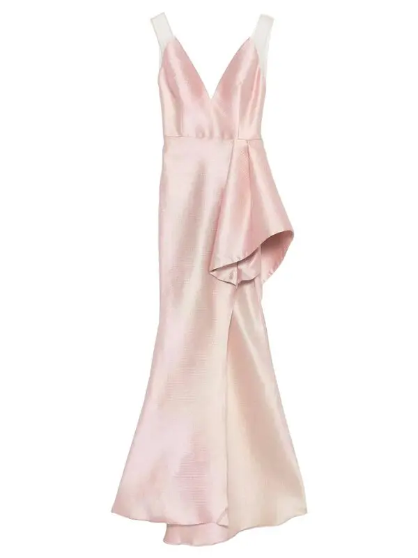GEMY MAALOUF V-neck Ruffled Fishtail Gown - Pink