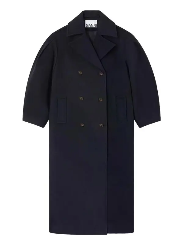 GANNI Balloon-sleeved Double-breasted Coat - Blue