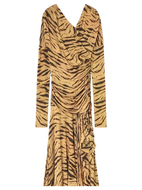 GANNI Tiger-print Draped Midi Dress - Animalier