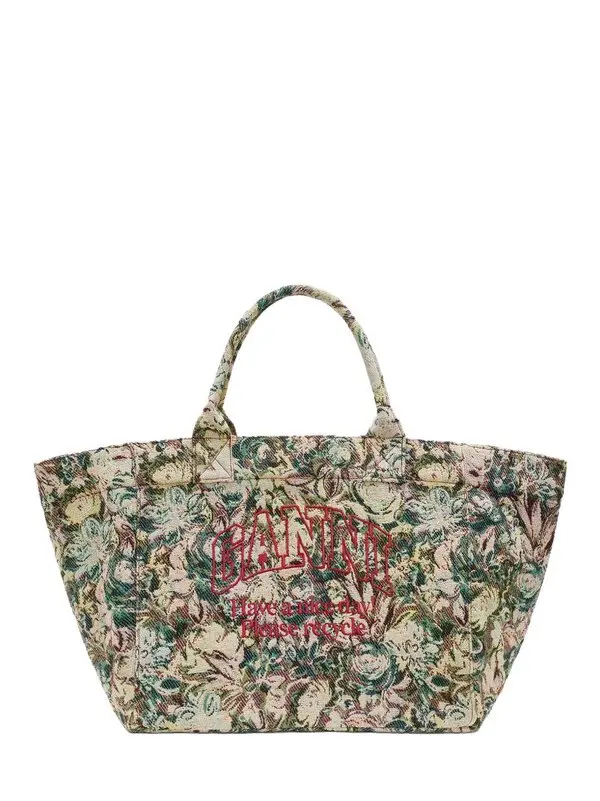 GANNI Floral Tapestry-effect Tote Bag - Neutrals