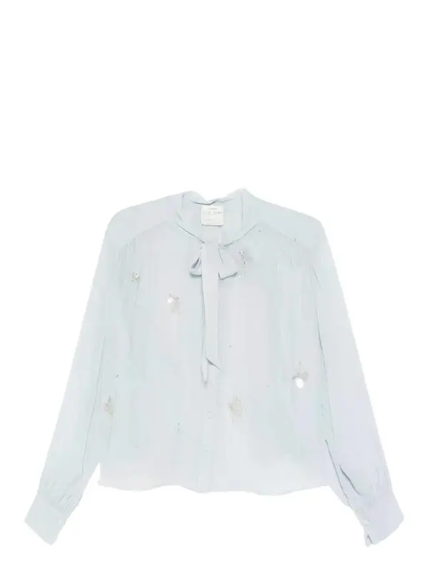 FORTE_FORTE Crystal-embellished Tie-neck Shirt - Blue