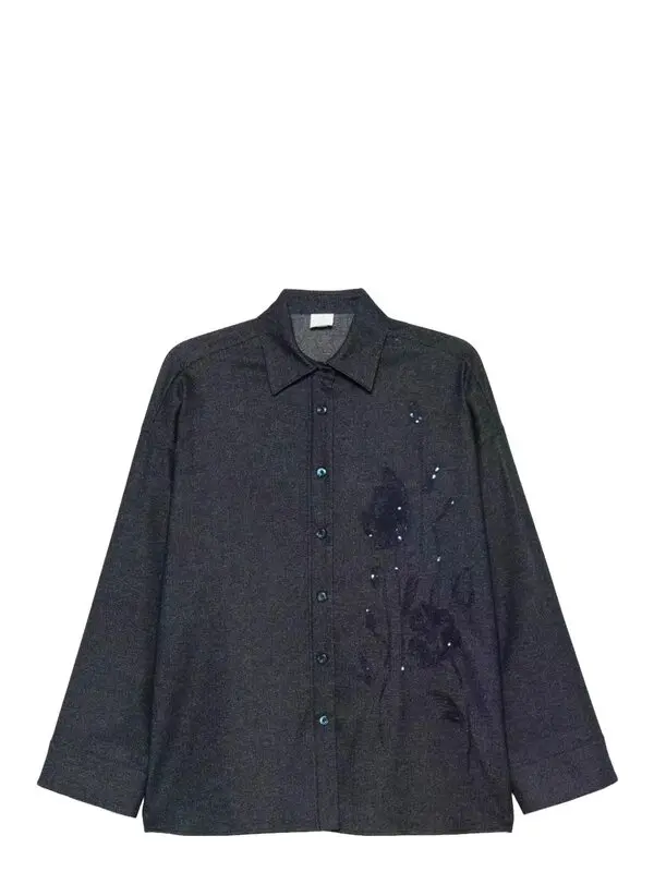 Eleventy Sequin-embellished Wool-blend Shirt - Blue