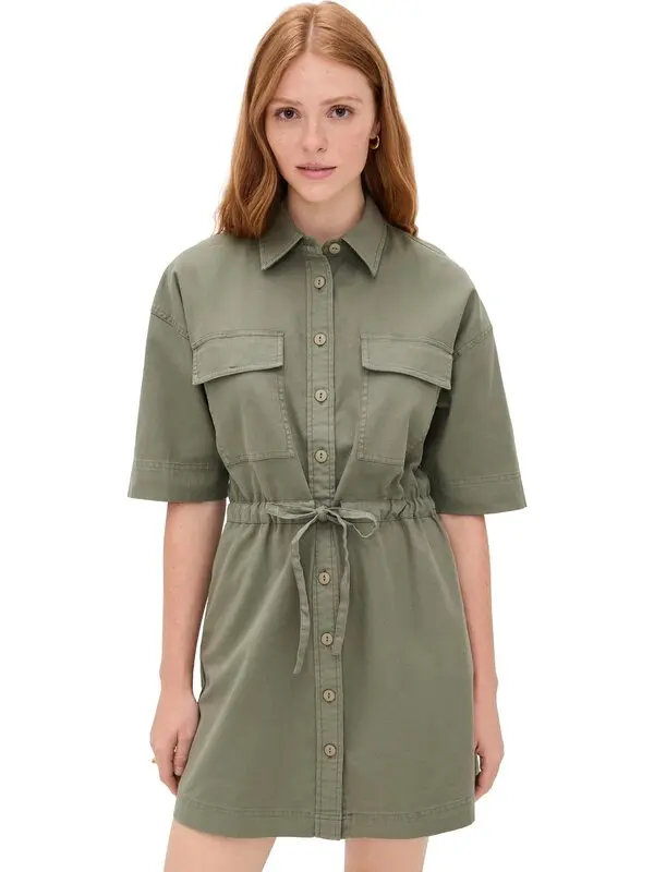 Faherty Brand Utility Twill Mini Shirt Dress - Coastal Sage