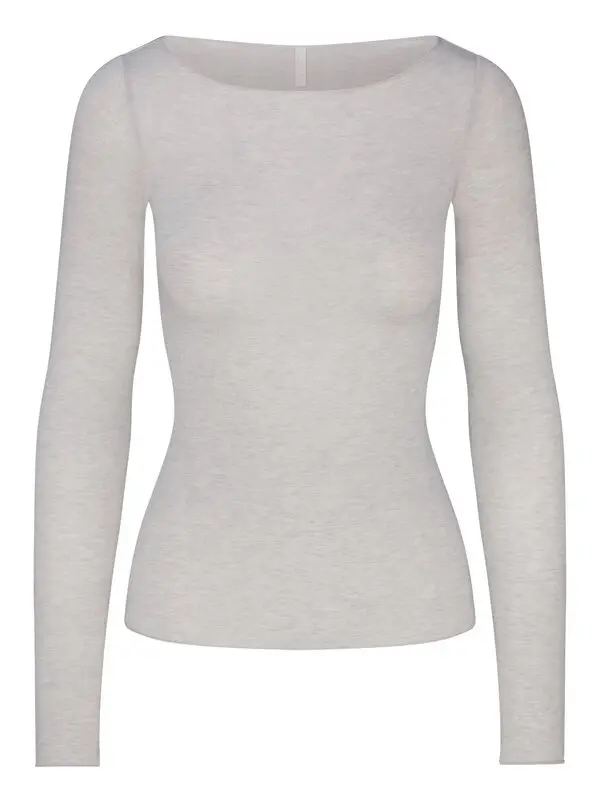 SKIMS Long Sleeve Boatneck Top - Heather Grey