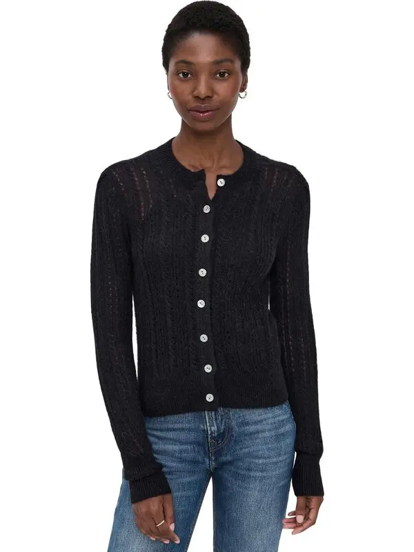 Madewell Pointelle-stitch Cardigan In Alpaca Blend - Navy