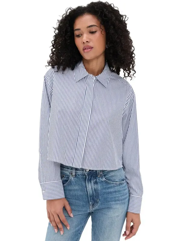 A.L.C. Maude Striped Poplin Top - White/navy