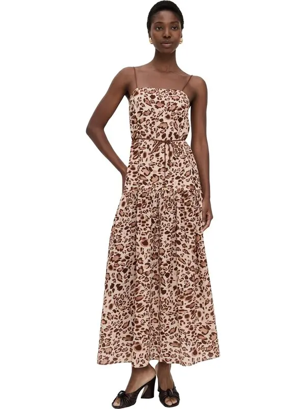 KIVARI Paris Strappy Leopard Print Maxi Dress - Brown