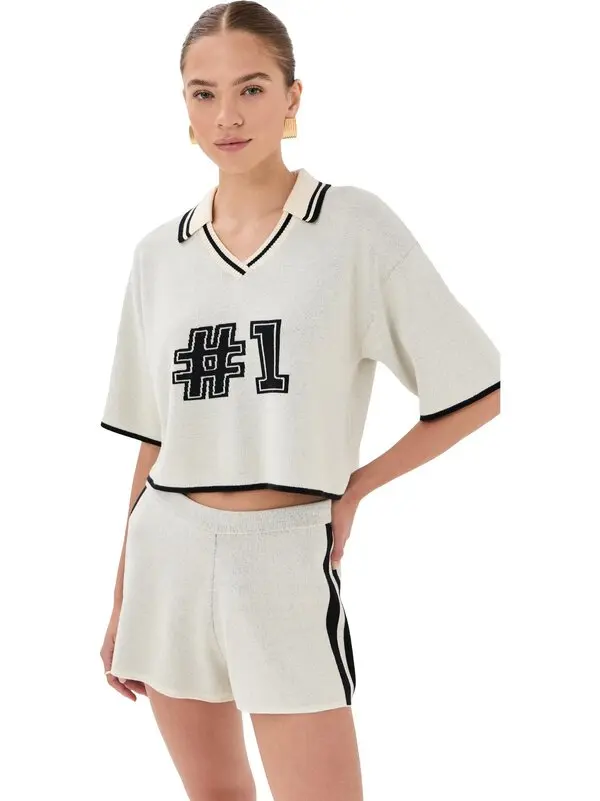 STATE & LAKE V-neck Varsity Jersey - White/black