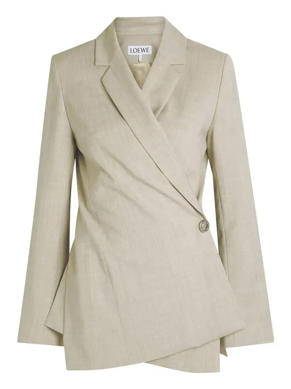 Loewe Asymmetric Wool Blazer - Beige