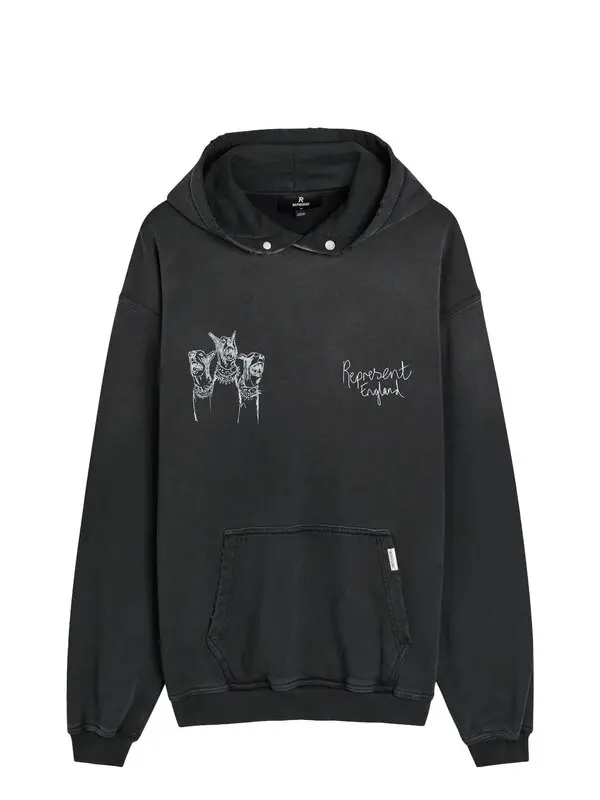 REPRESENT Hand-drawn Thoroughbred Dogs Hooded Cotton Sweatshirt - Black