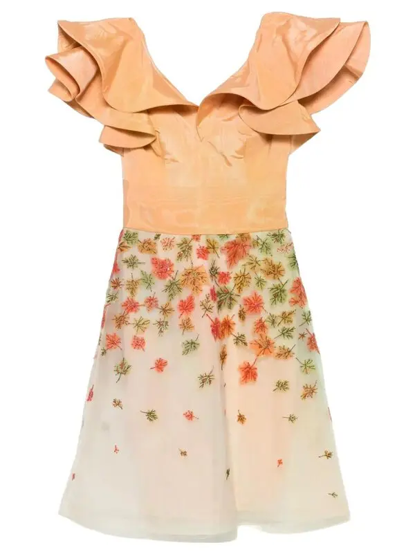 GEMY MAALOUF Leaf-embellished Ruffled Dress - Orange