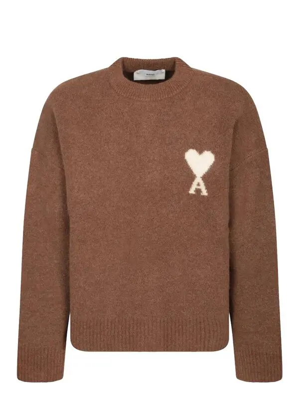 Ami Wool Sweater With Heart And Letter A Design - Brown
