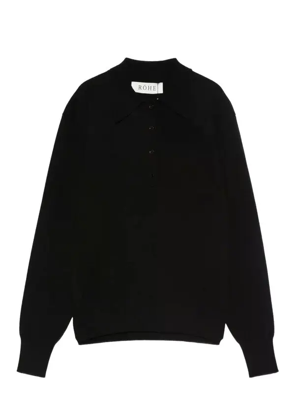 RÓHE Knitted Polo Top - Black