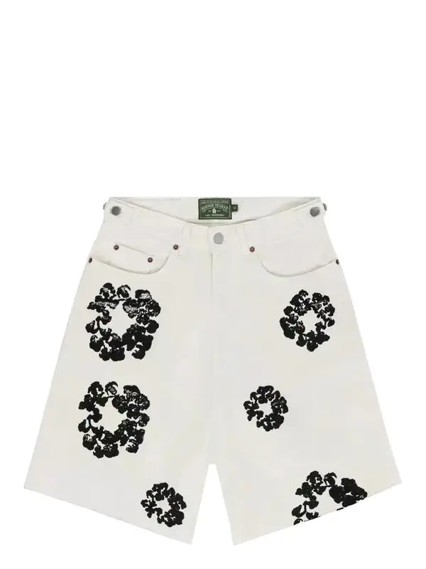 DENIM TEARS Wreath-print Denim Shorts - White