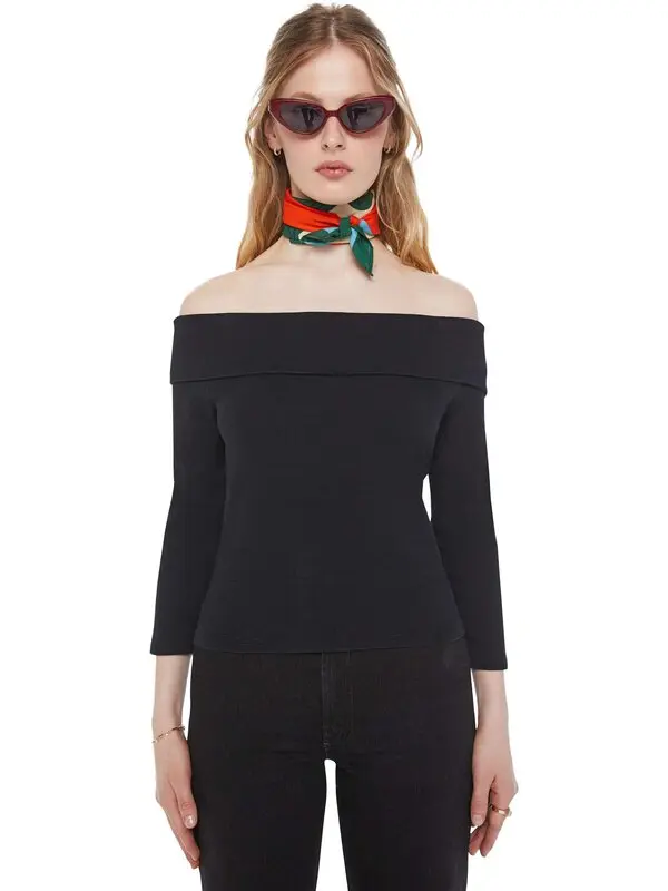 MOTHER Chloe Fineman X The Cold Shoulder Shirt - Black