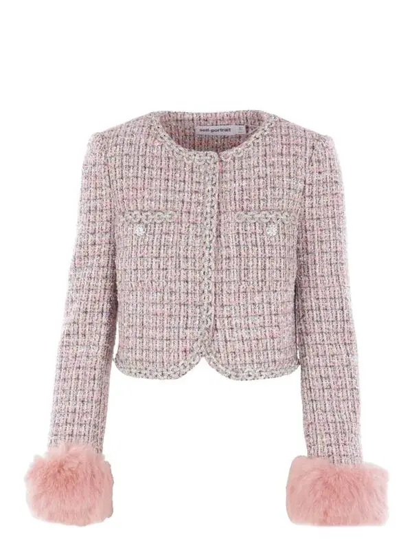 SELF-PORTRAIT Cropped Tweed Jacket - Pink