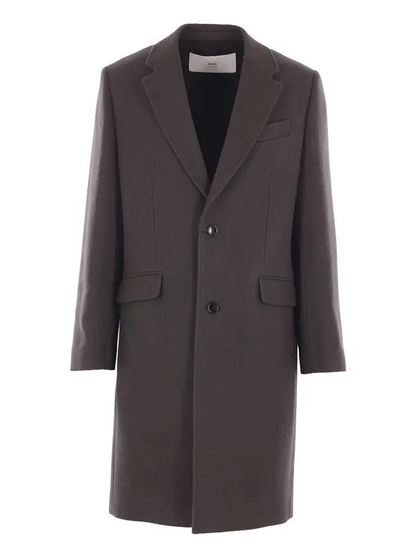 Ami Single-breasted Wool Gabardine Coat - Grey