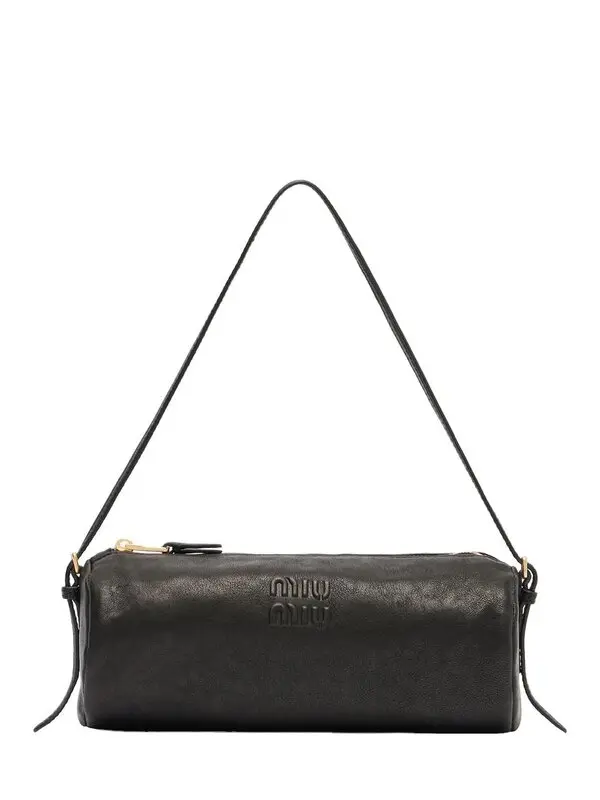 Miu Miu Logo Leather Shoulder Bag - Black