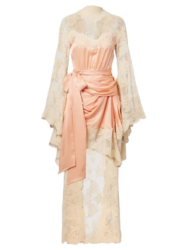 Zimmermann Hypnotic Silk Satin And Lace Gown - Beige