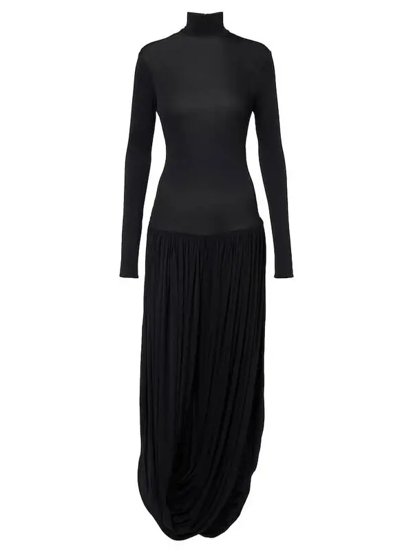 Magda Butrym Asymmetric Pleated Turtleneck Maxi Dress - Black