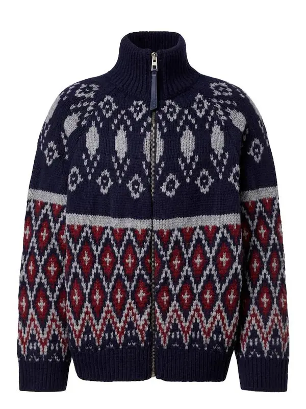 Loewe Wool Jacquard Zip-up Sweater - Blue