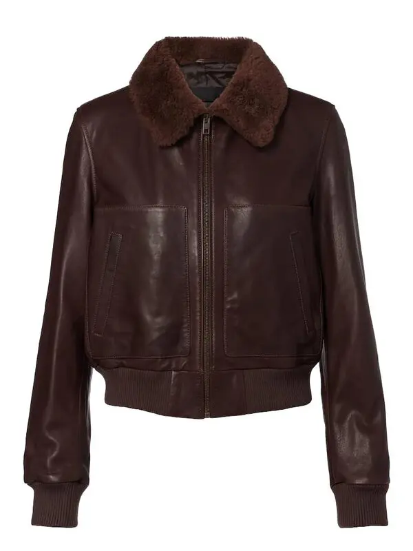 NILI LOTAN Shearling Trimmed Leather Jacket - Brown