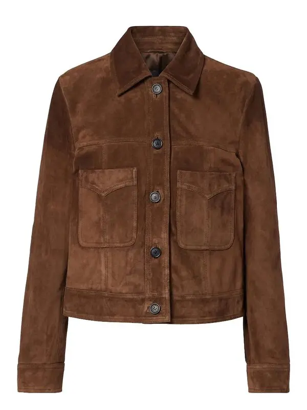 NILI LOTAN Suede Leather Jacket - Brown