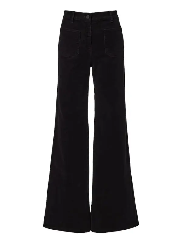NILI LOTAN Florence Cotton-blend Corduroy Flared Pants - Black