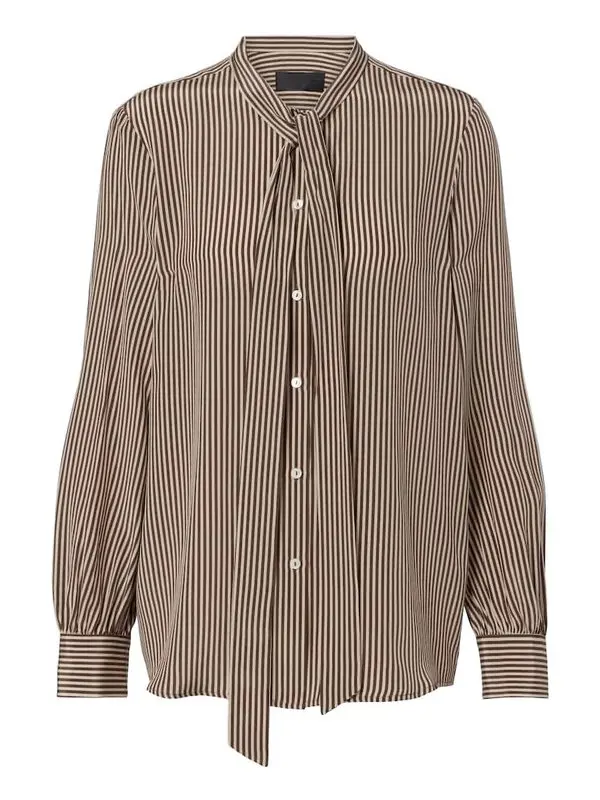 NILI LOTAN Striped Silk Shirt - Brown