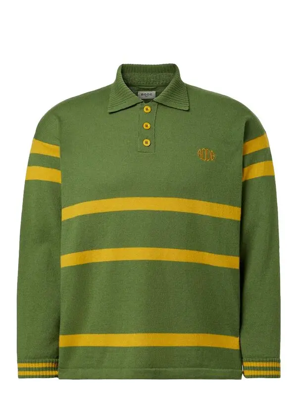 BODE Striped Virgin Wool Polo Sweater - Green